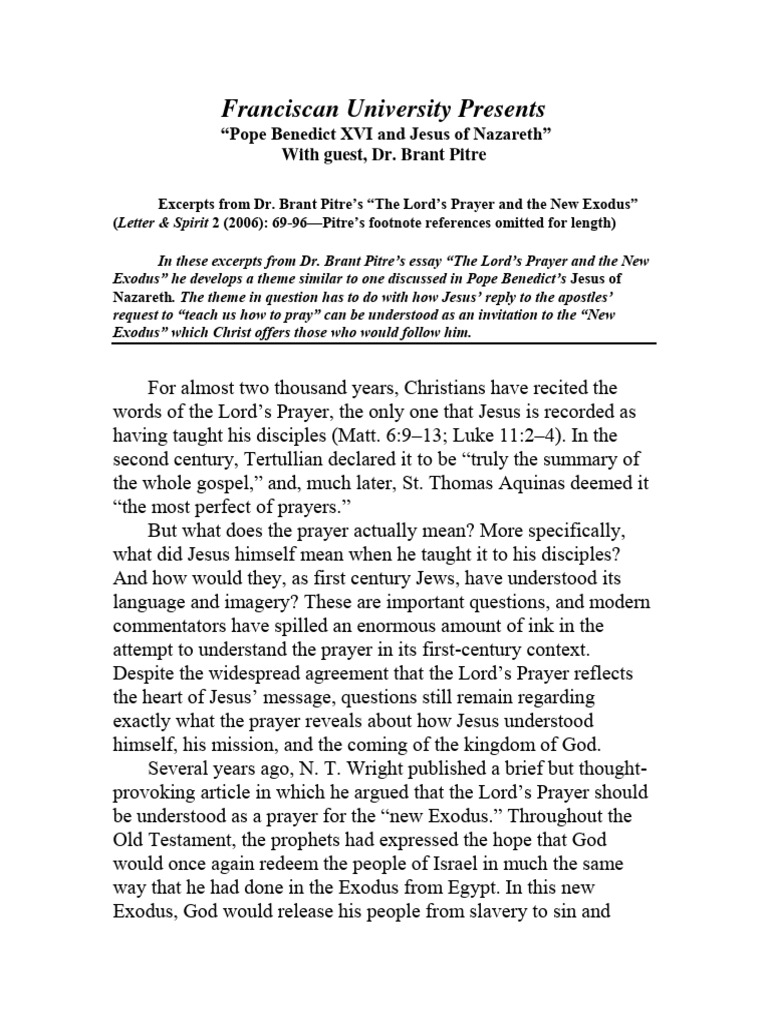 Pope Benedict XVI and Jesus of Nazareth - Brant Pitre | PDF