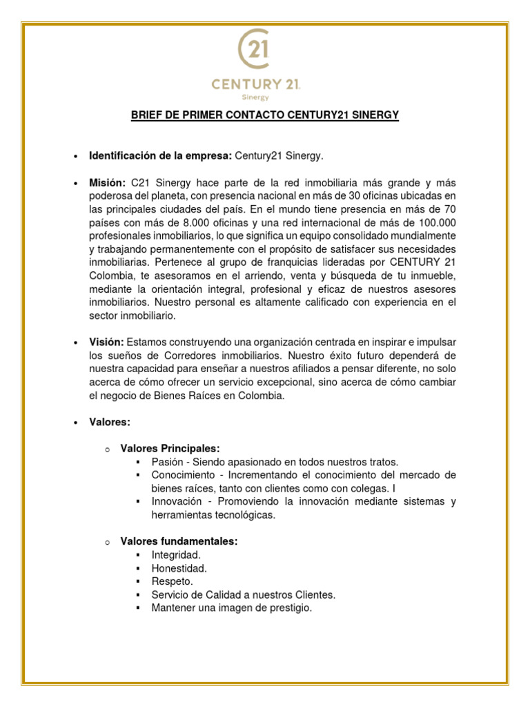 Brief Century21 Sinergy | PDF | Marketing | Business