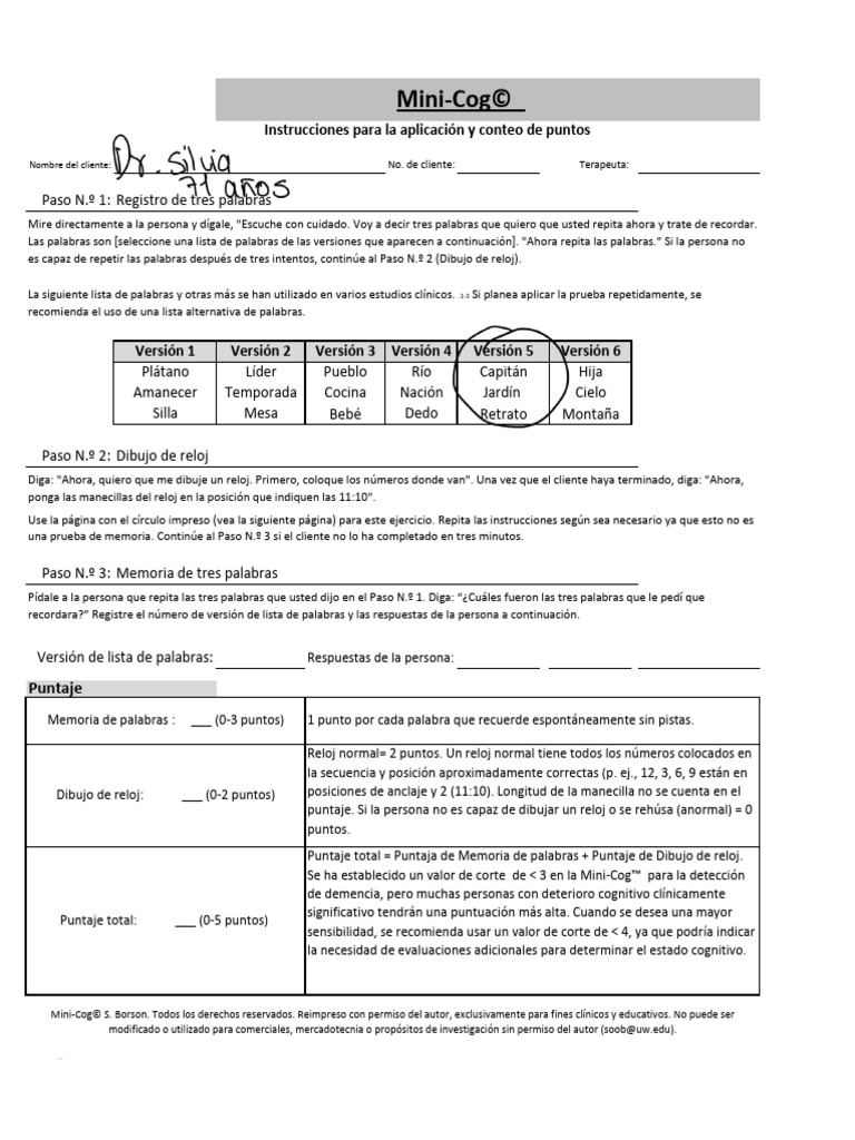 SPANISH Mini Cog | PDF | Reloj