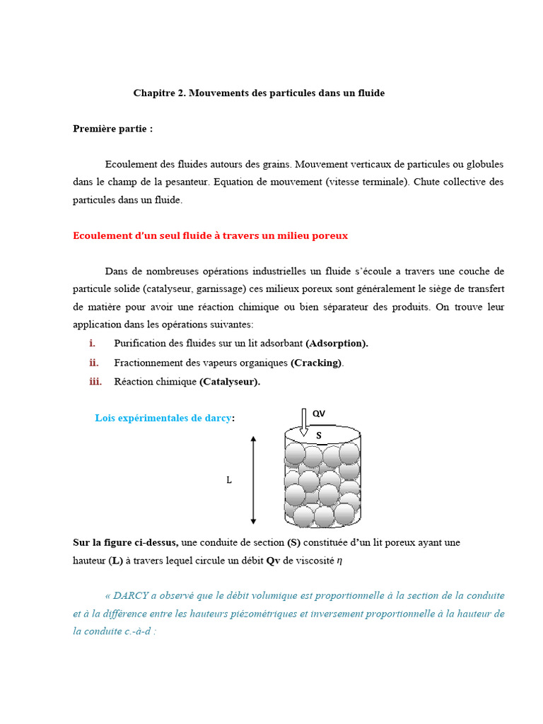 Mouvements des particules dans un fluide | PDF | Porosité | Fluide