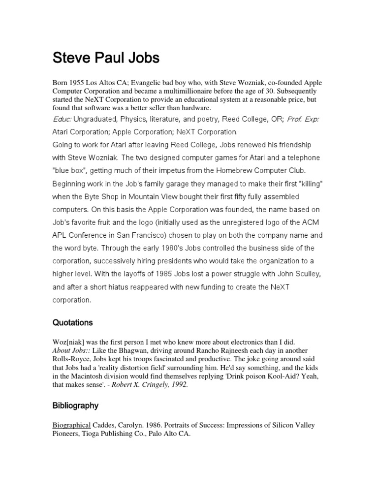 Biography of Steve Jobs | Apple Inc. | Steve Jobs