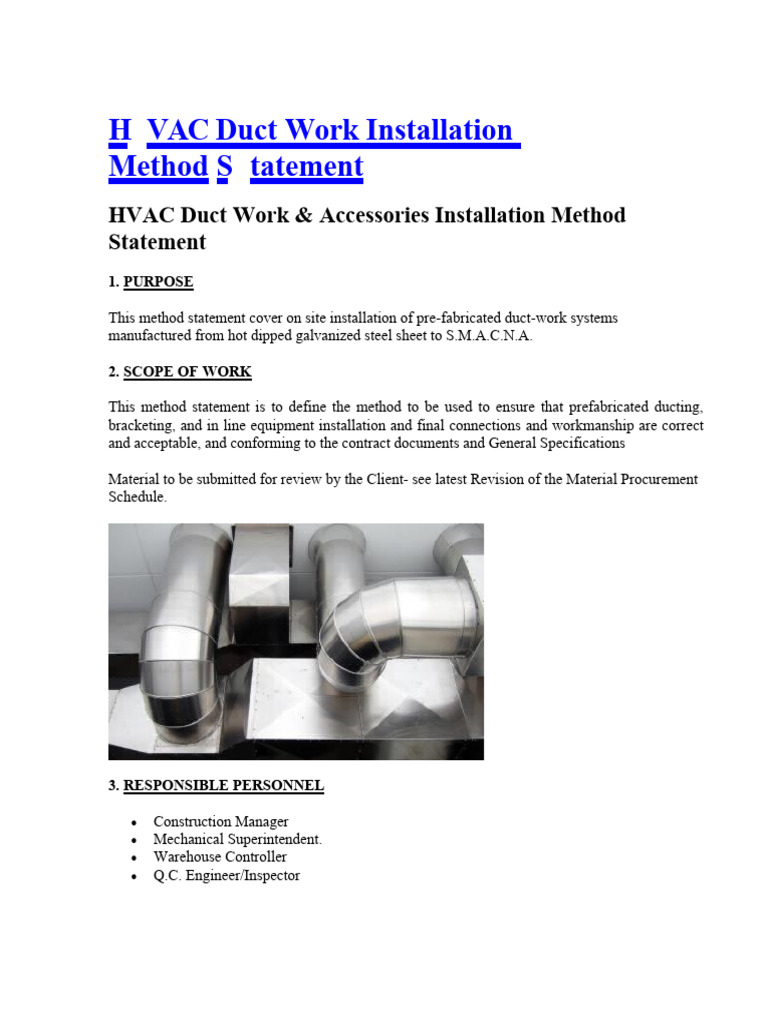 HVAC Duct Installation Method Statement | PDF | Duct (Flow) | Building Technology
