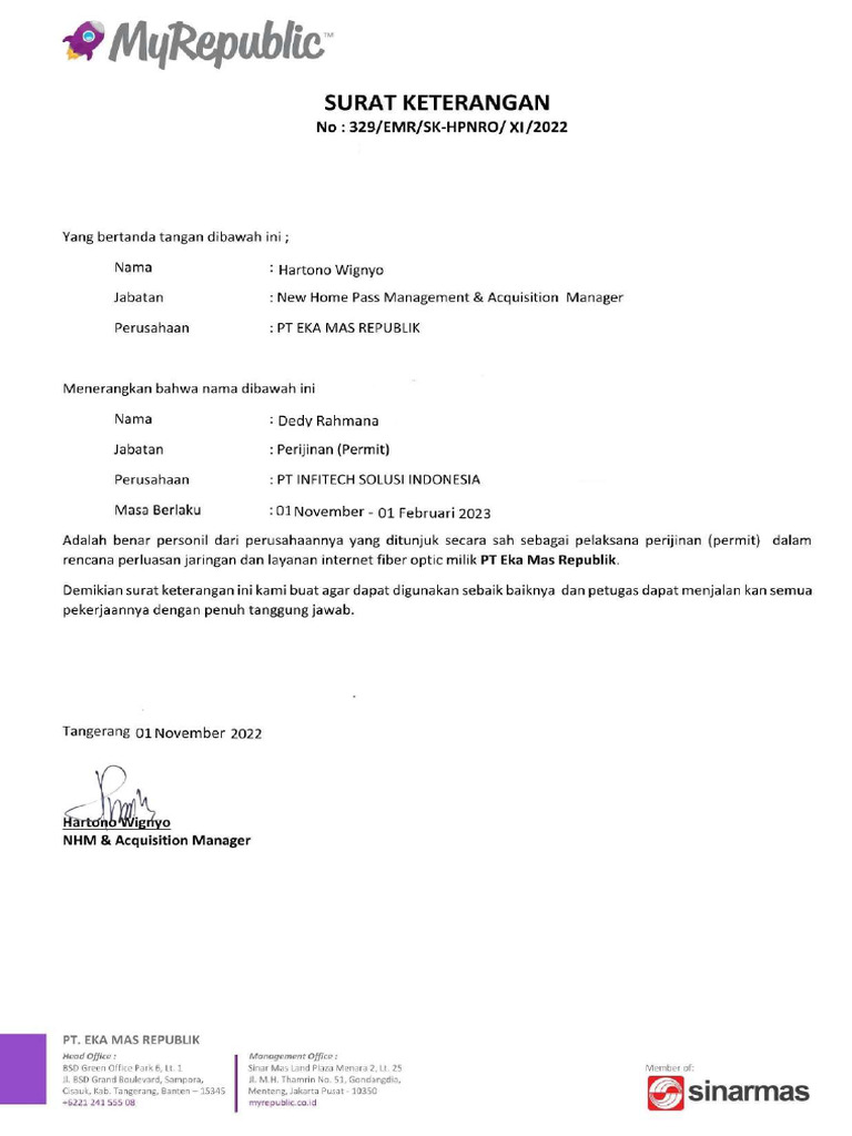 Surat Izin Permit Dedy Rahmana | PDF