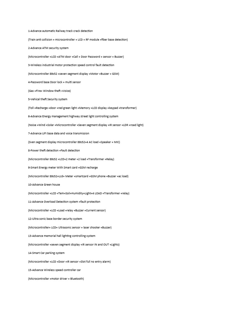 All Electronic Project List | PDF | Security Alarm | Sensor