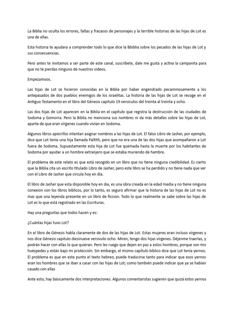 Pecados y consecuencias de las hijas de Lot | PDF | Biblia | Libro del ...