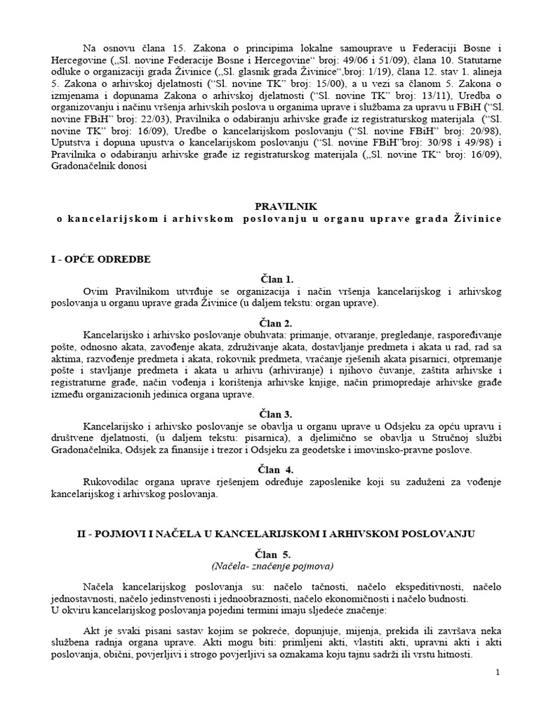2019 Pravilnik o Kancelarijskom I Arhivskom Poslovanju | PDF