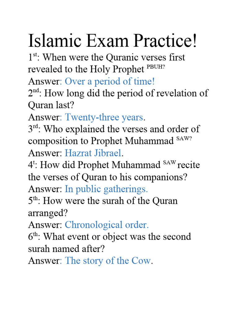 Islamic Exam Practice | PDF | Quran | Islam