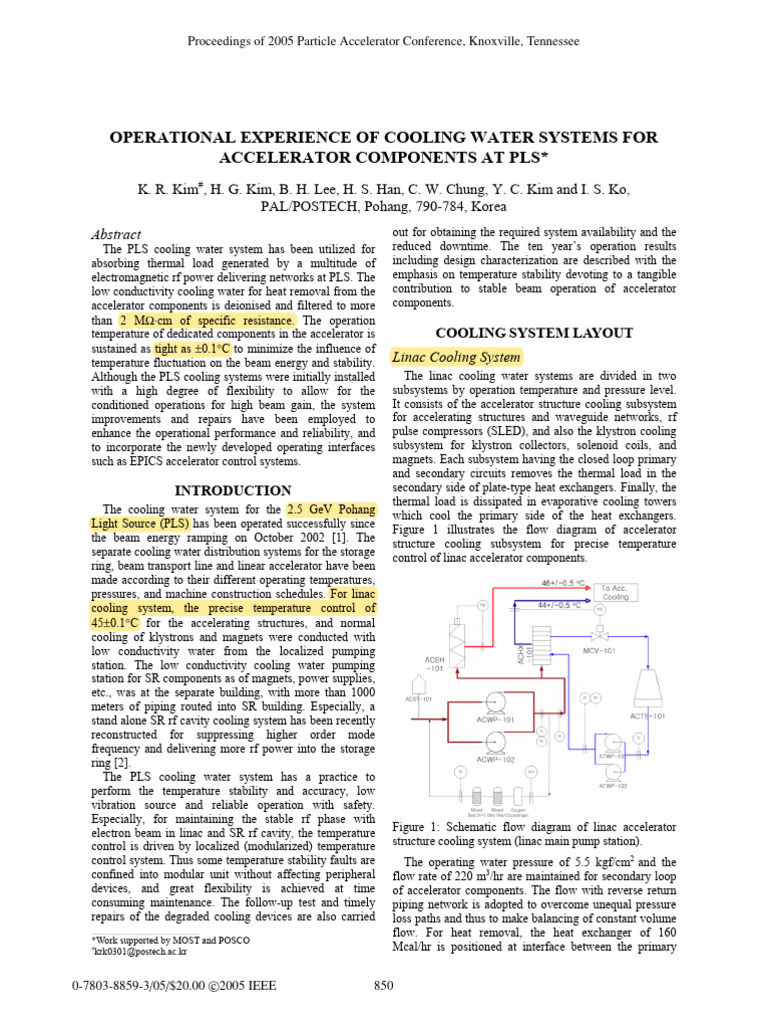 Operational Experience of Cooling Water Systems For Accelerator ...