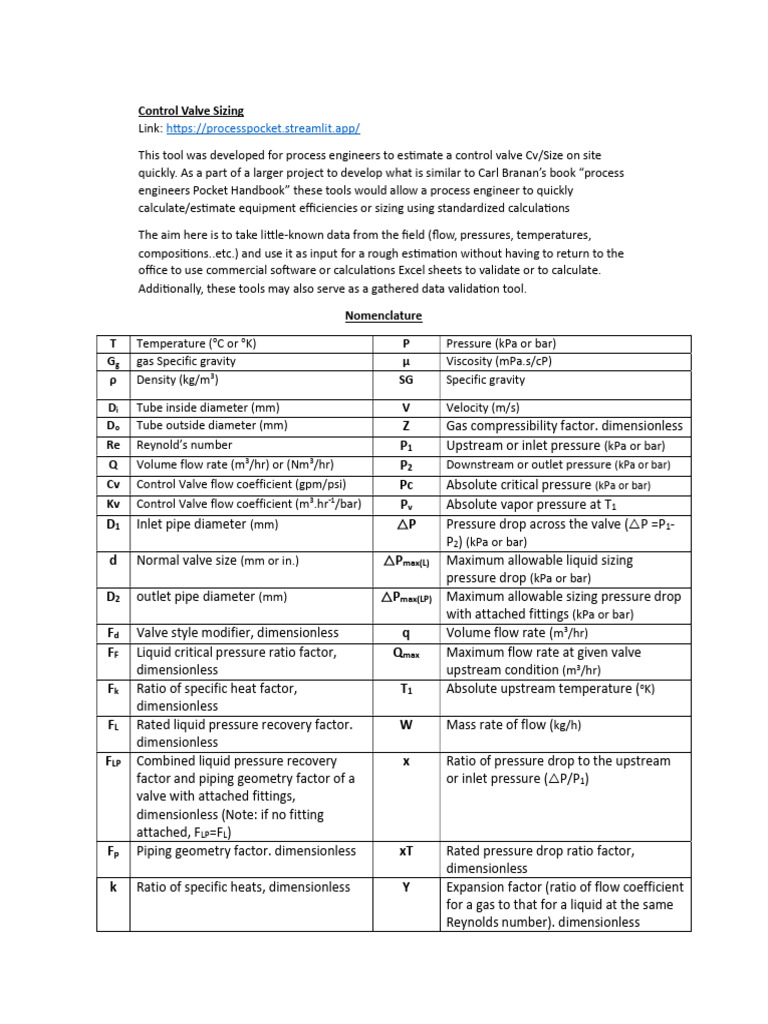 Calculations - Guidlines For Control Valve Sizing - Selection | PDF ...