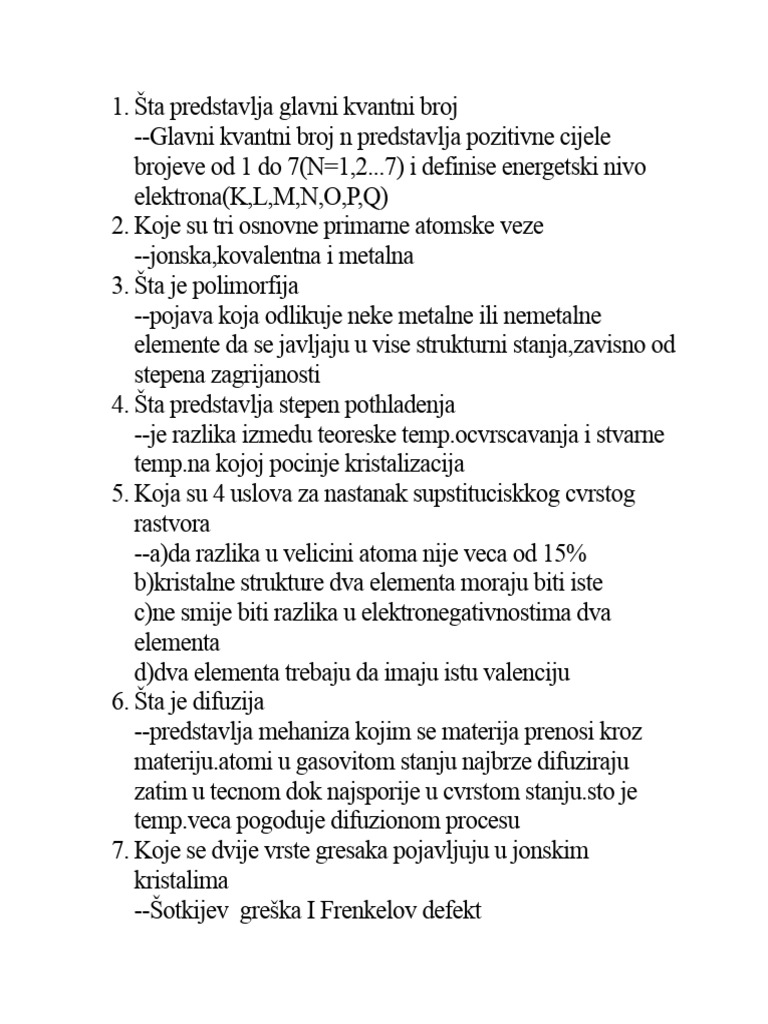 Šta predstavlja glavni kvantni broj | PDF
