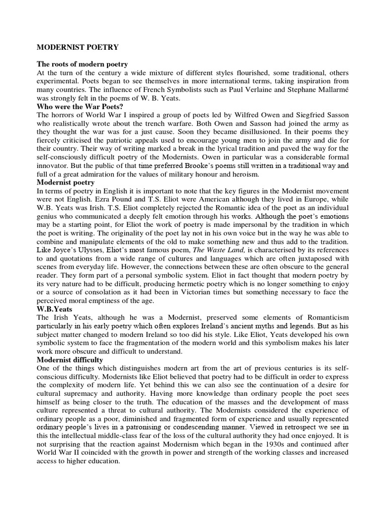 Modernist Poetry | PDF | T. S. Eliot | Modernism