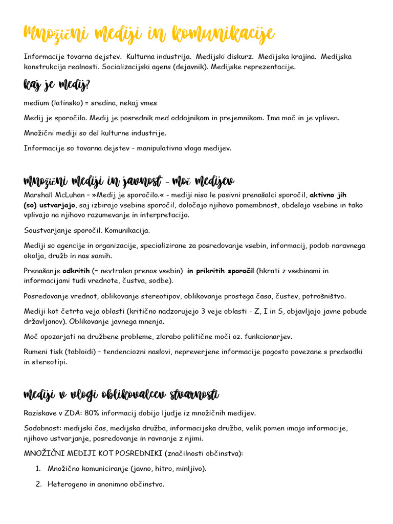 Množični Mediji in Komunikacije | PDF