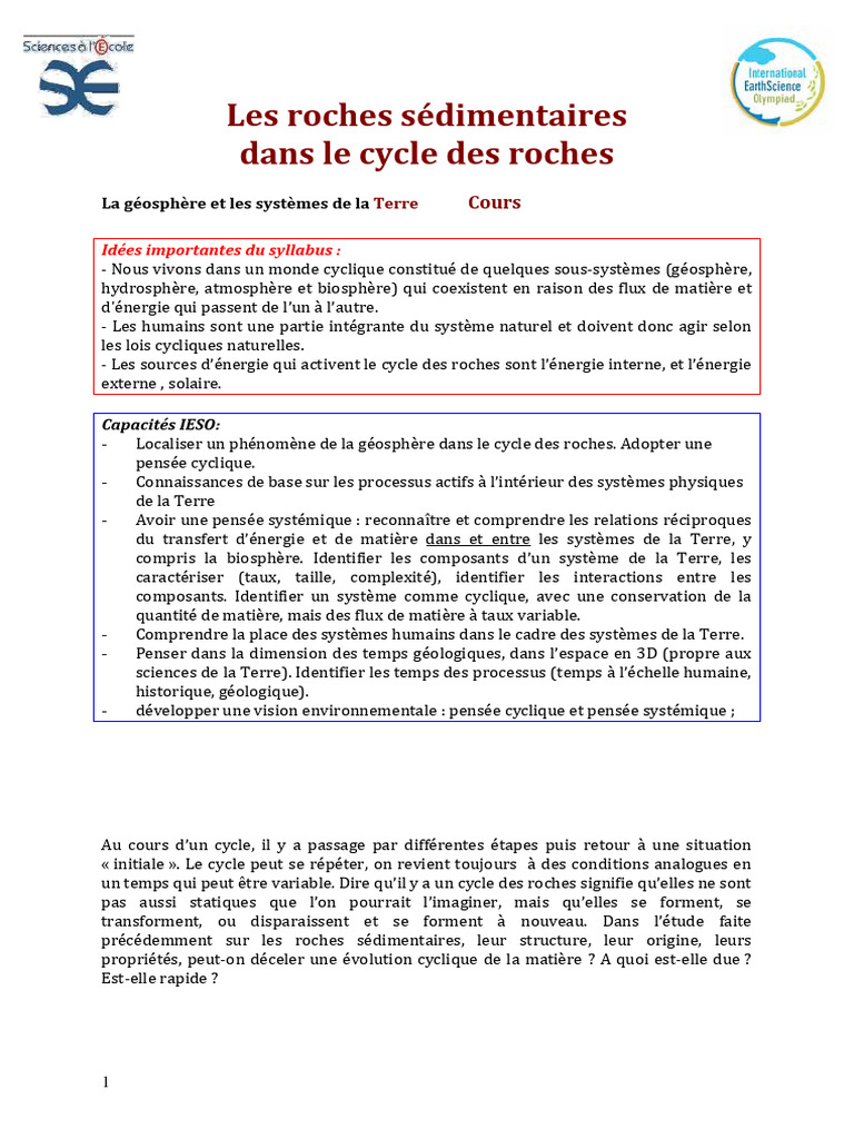 Roches Sedimentaires Et Cycle Des Roches | PDF | Roche sédimentaire ...