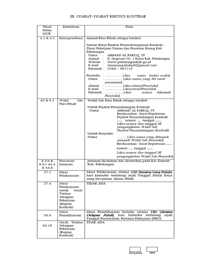 SSKK Rancangan Kontrak | PDF