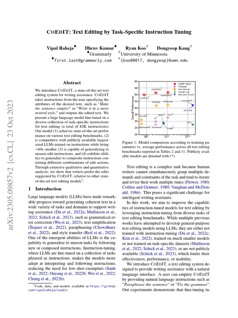 Raheja, Vipul Et Al. Co Edit - Text Editing by Task Specific Instruction Tuning | PDF ...