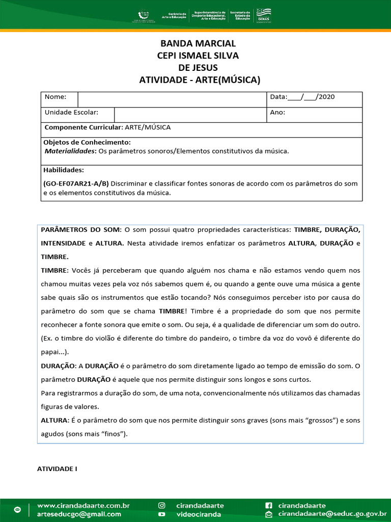 Os Parâmetros Sonoros Elementos Constitutivos Da Música Banda Marcial CEPI Ismael Silva de Jesus ...
