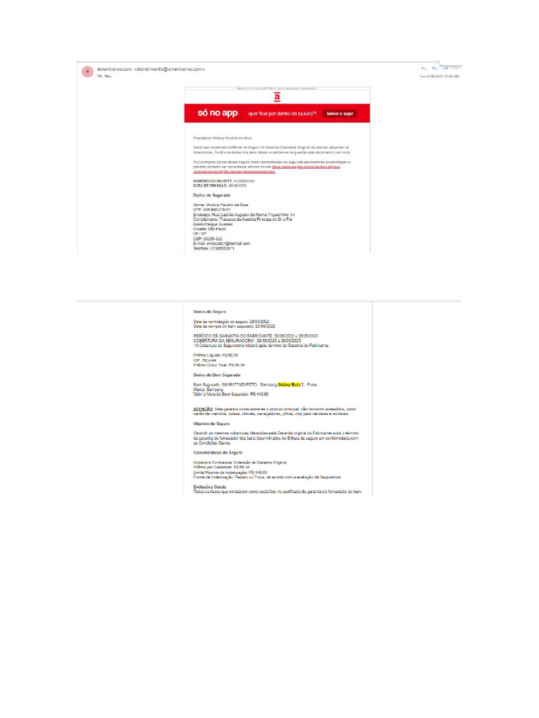 Cupom Do Bilhete Do Seguro | PDF