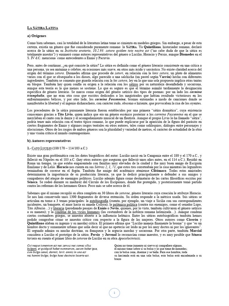Orígenes y autores de la sátira latina | PDF