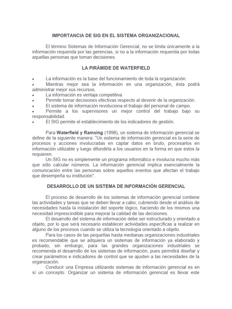 Importancia de SIG en El Sistema Organizacional | Descargar gratis PDF | Sistema de informacion ...