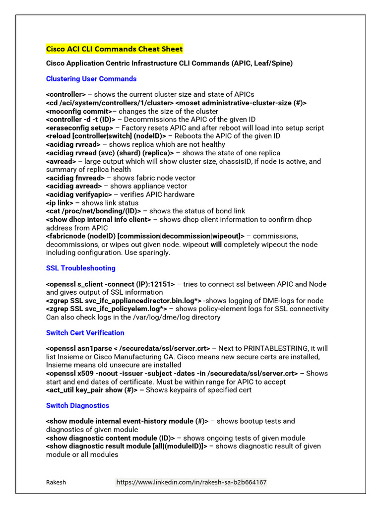 Cisco ACI CLI Commands Cheat Sheet | PDF | Command Line Interface | Transport Layer Security