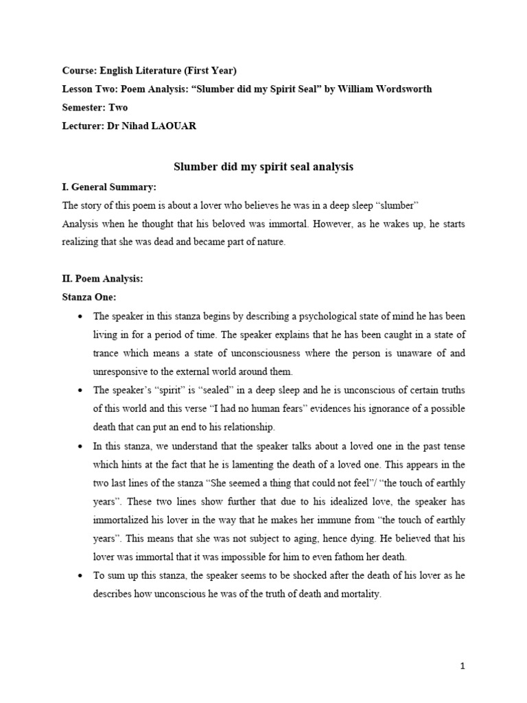 "Sumber Did My Spirit Seal" Analysis | PDF | Poetry