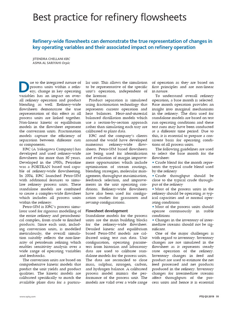 Refinery Wide Flowsheet Ptq Q3 2019 Pdf Oil Refinery Gasoline