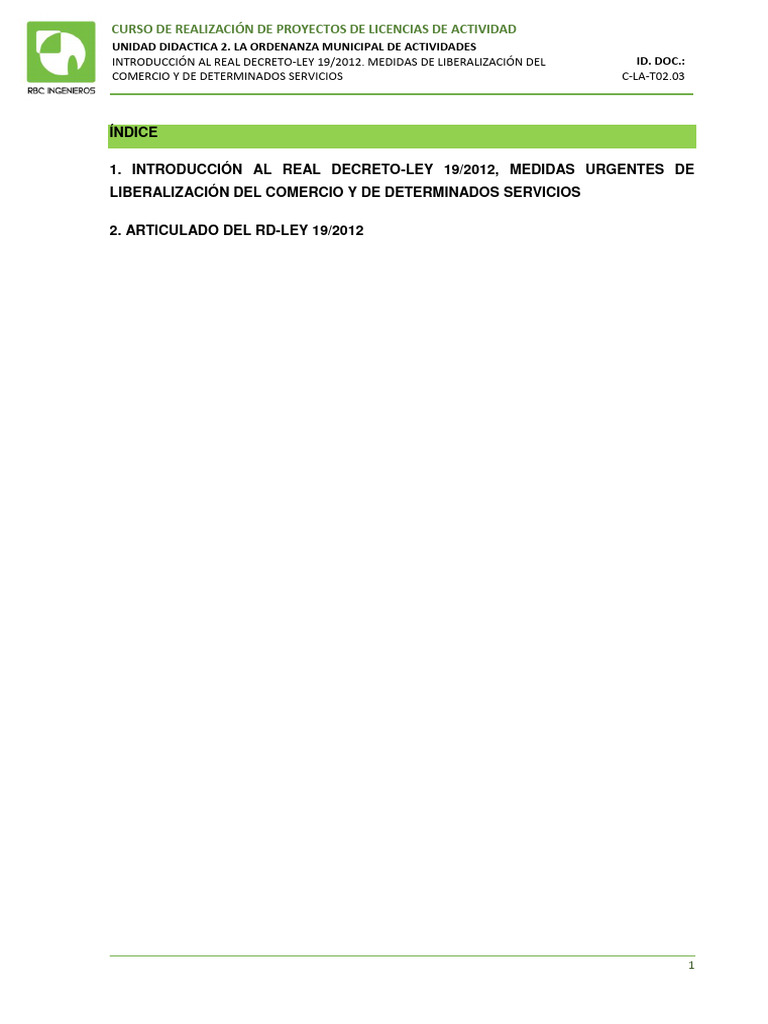 C-LA-T02.03 - Introducción Al Real Decreto Ley 19-2012 (Rev.01) | PDF | Carne | Al por menor