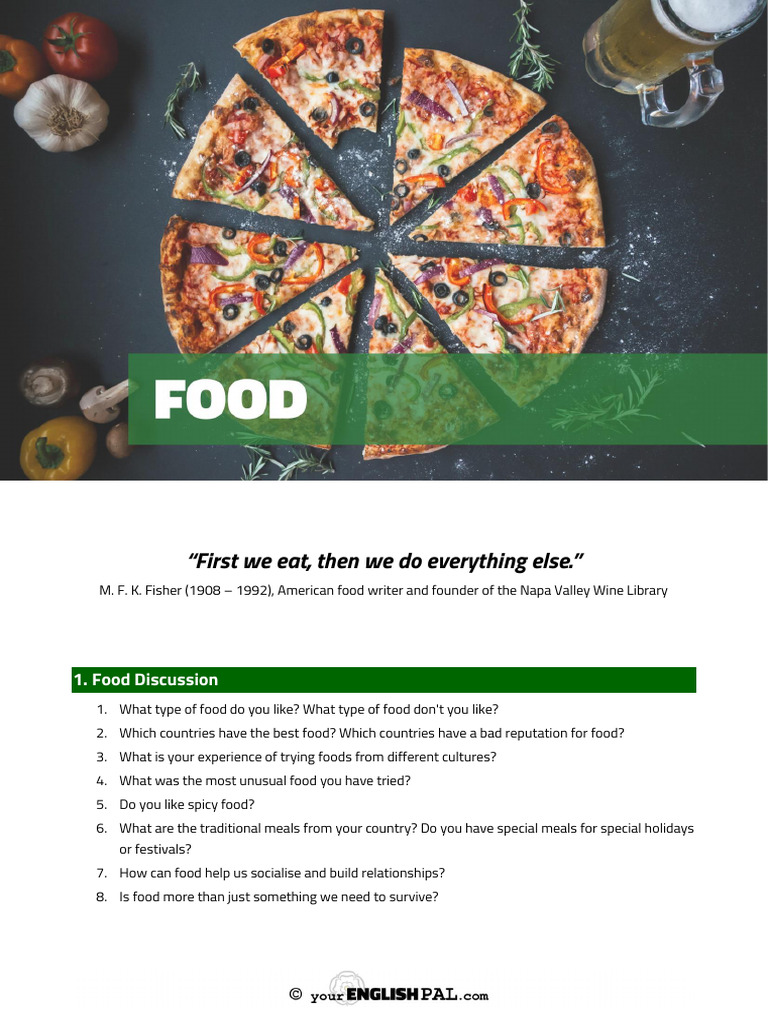 Food Discussion and Vocabulary ESL Lesson | PDF | Taste | Food And Drink