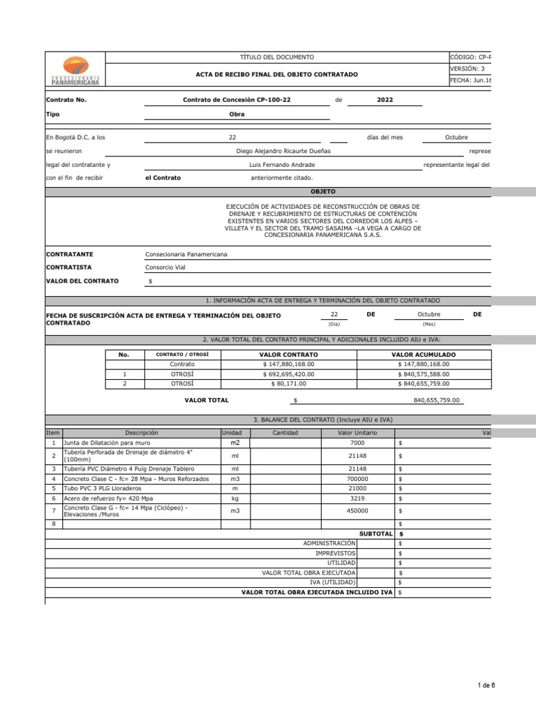 CP-RE-CO-21_Acta_de_Recibo_Final_del_Objeto_Contratado_v3 | PDF ...