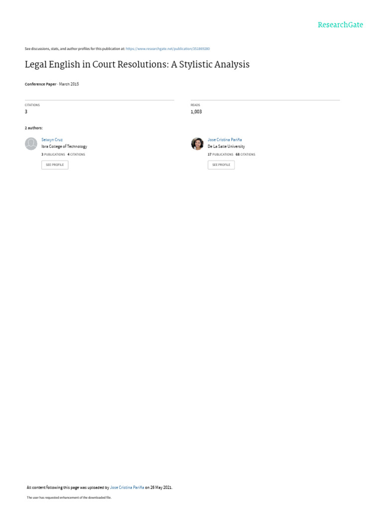 Legal English in Court Resolutions. A Stylistic Analysis | PDF | Clause ...