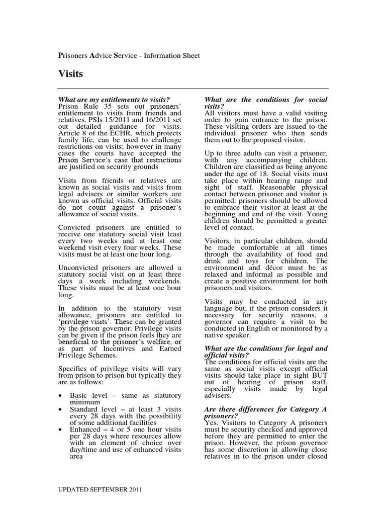 VISITS | PDF | Prison | Prisoner