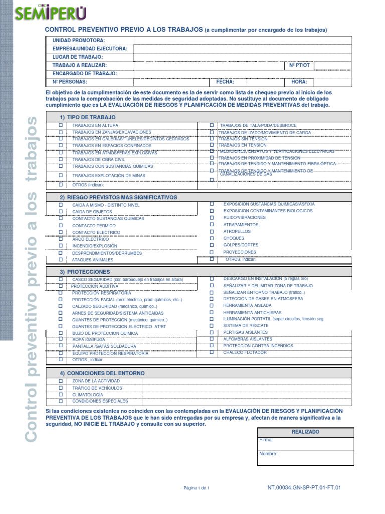 Control Preventivo para Trabajos Seguros | PDF