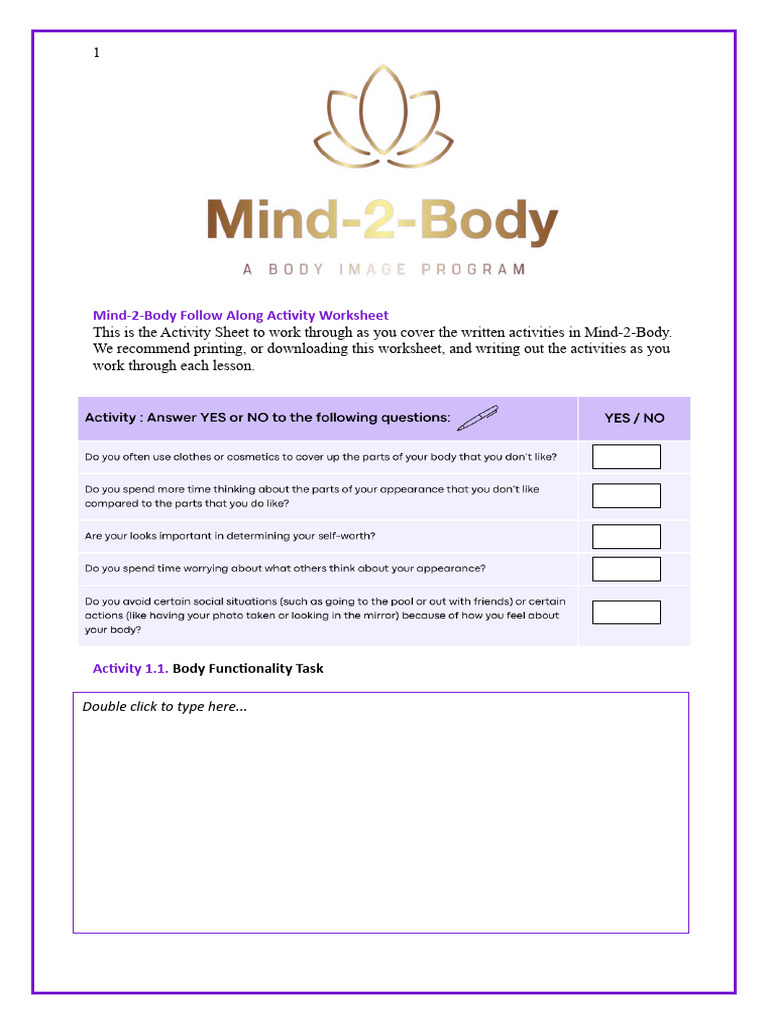 Mind-2-Body Activity Sheet | PDF | Social Media | Popular Culture ...