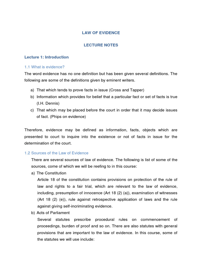Overview of Law of Evidence Principles | PDF | Burden Of Proof (Law ...