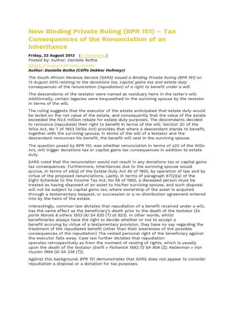 Tax Consequences of The Renunciation of An Inheritance | PDF | Will And ...