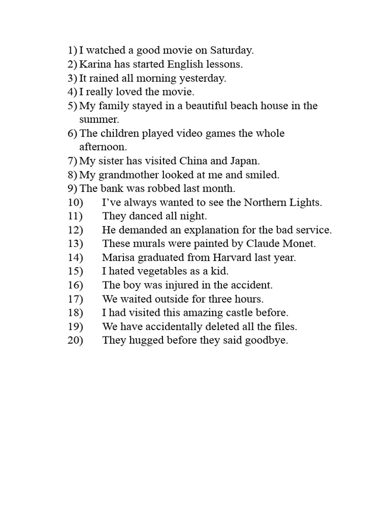 20 Sentences of The Regular Verbs | PDF