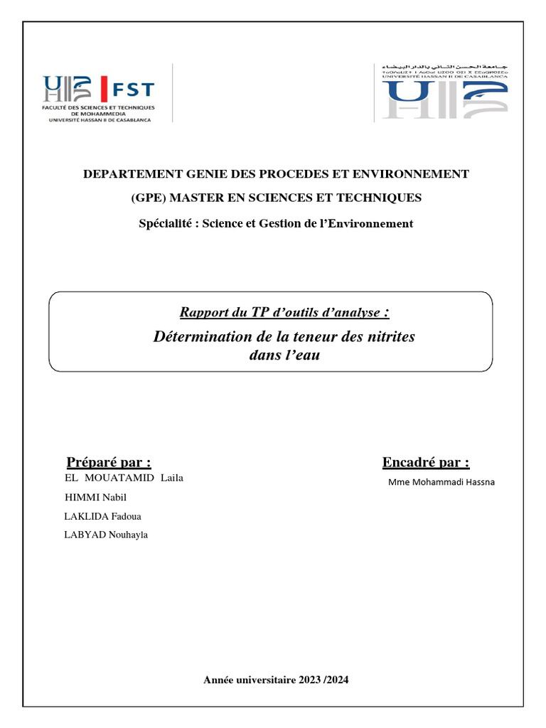 Rapport TP3 Dosage de Nitrite | PDF | Chimie | Sciences de l'environnement
