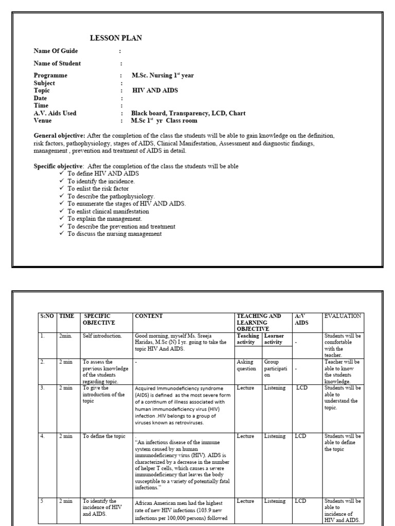 LESSON PLAN ON HIV AND AIDS Seminar | PDF | Hiv/Aids | Infection