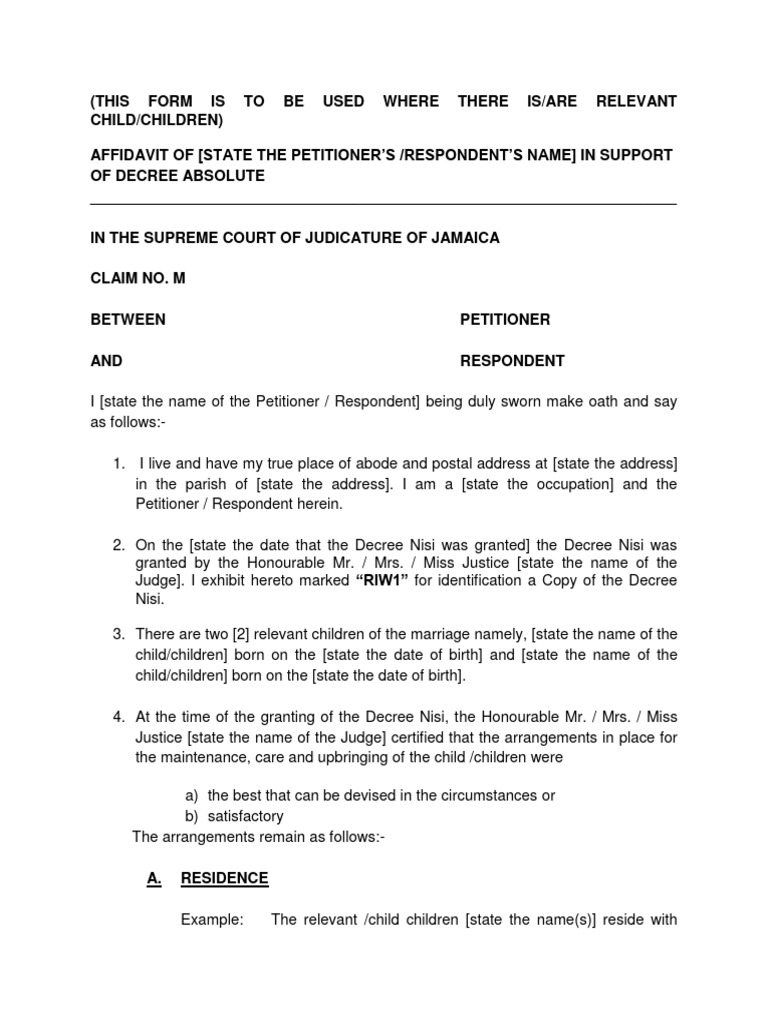 Affidavit For Children - Absolute | PDF | Judge | Public Law