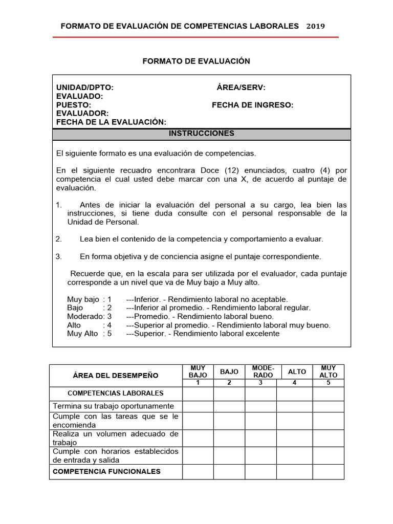 Evaluación de Competencias Laborales 2019 | PDF | Evaluación