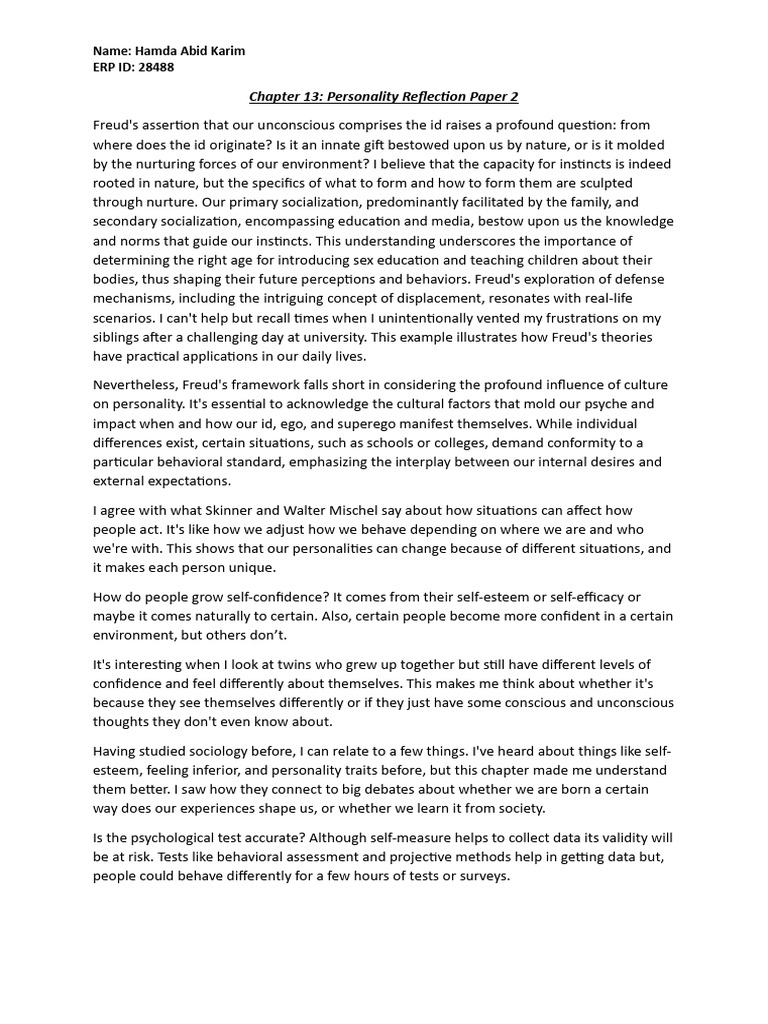 Reflection Paper 2 | PDF | Id | Self Esteem