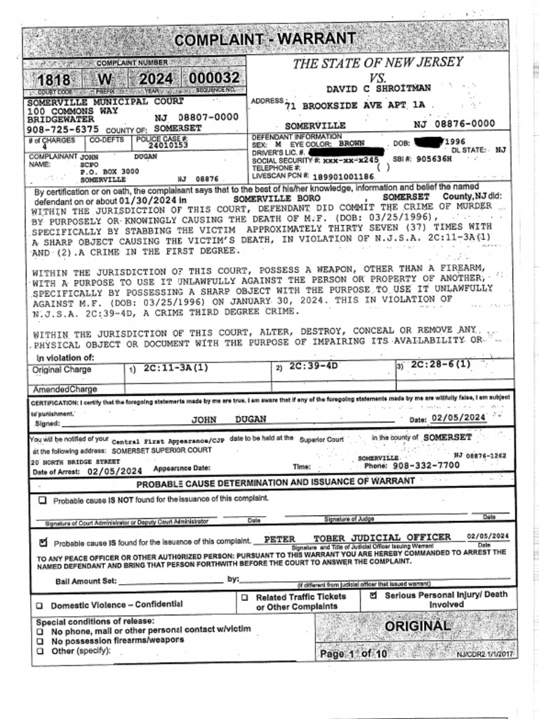 Shroitman Complaint Aff of PC Redacted | PDF