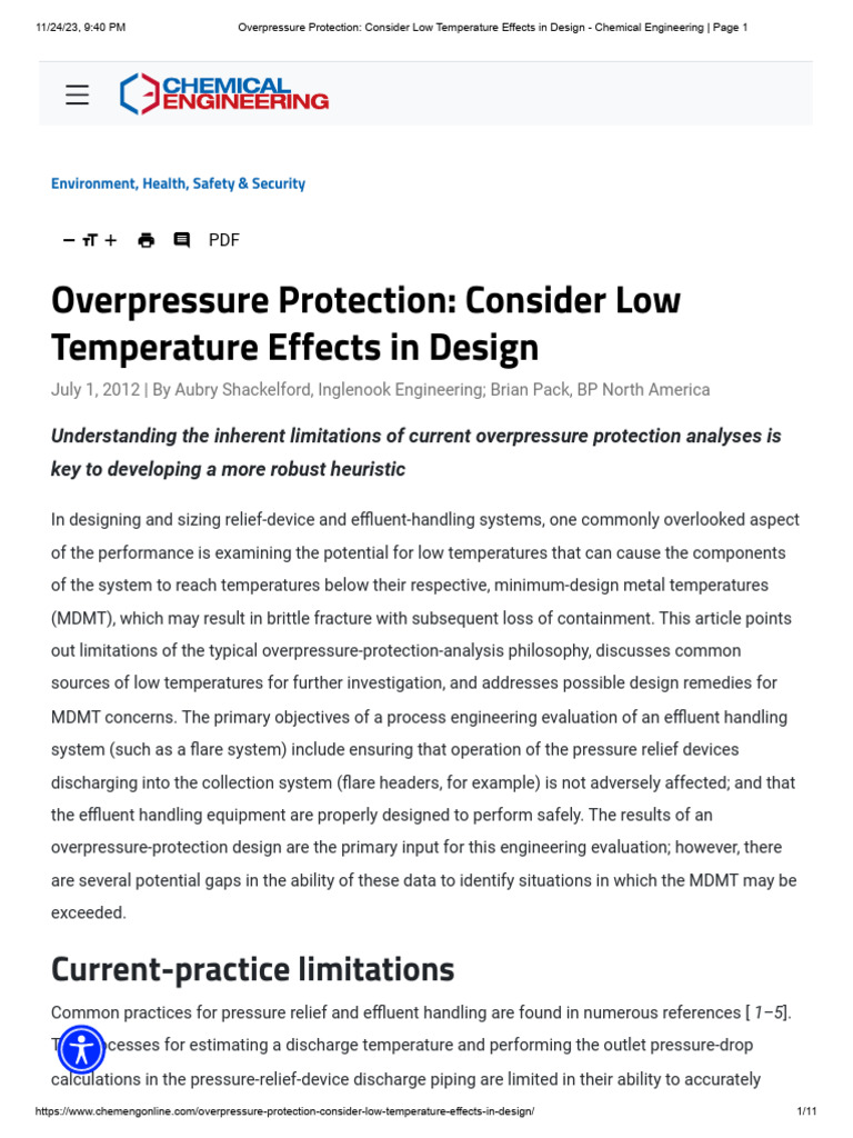 Overpressure Protection - Consider Low Temperature Effects in Design ...