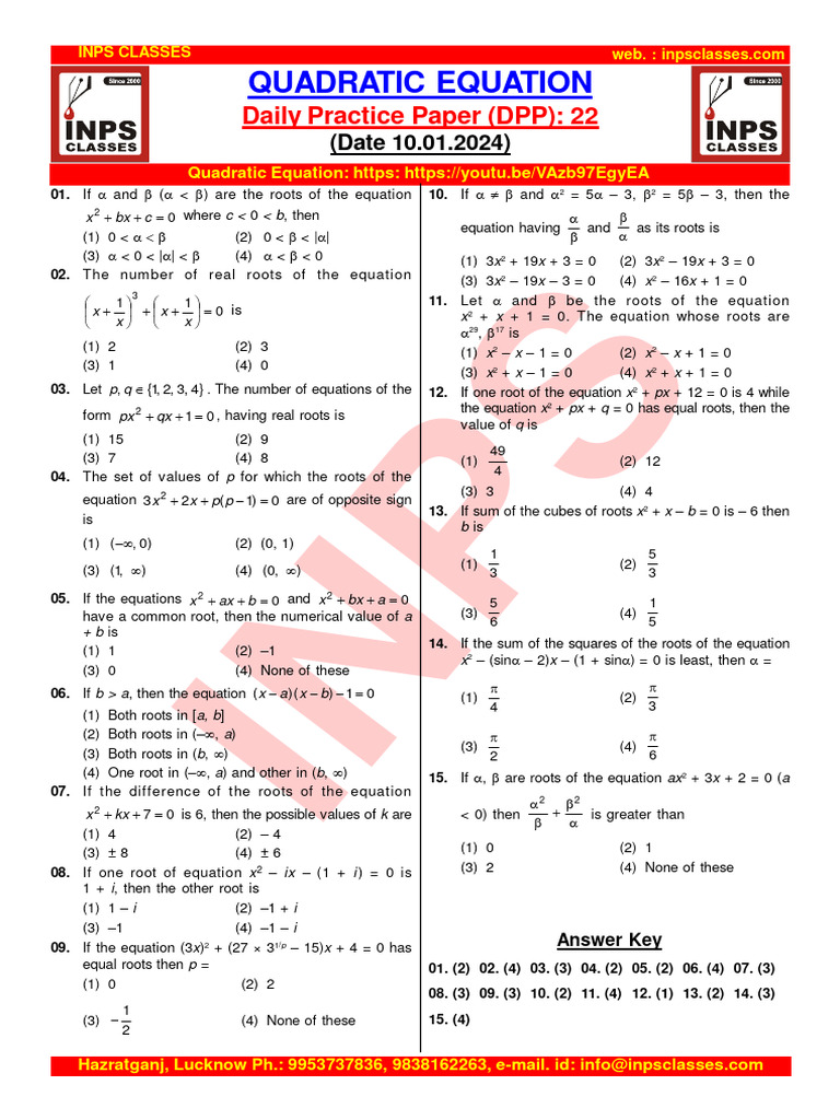 22.quadratic Equation INPS Classes | PDF | Numerical Analysis ...
