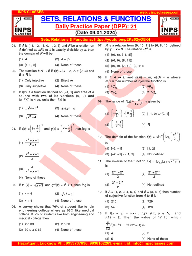 21.sets, Relations & Functions | PDF | Function (Mathematics) | Mathematical Concepts
