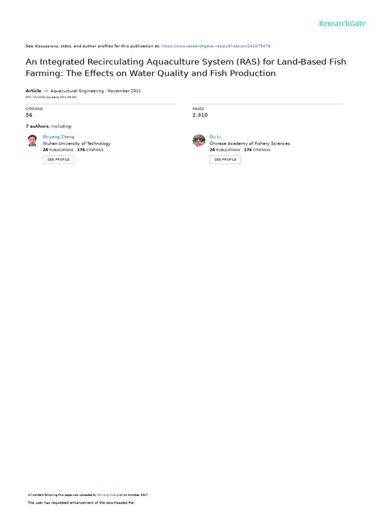 An Integrated Recirculating Aquaculture System (RAS) For Land-Based ...