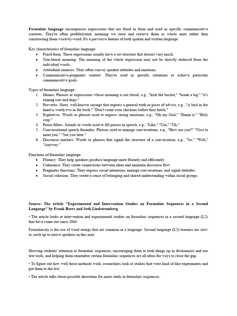 Formulaic Language | PDF | Second Language | Second Language Acquisition