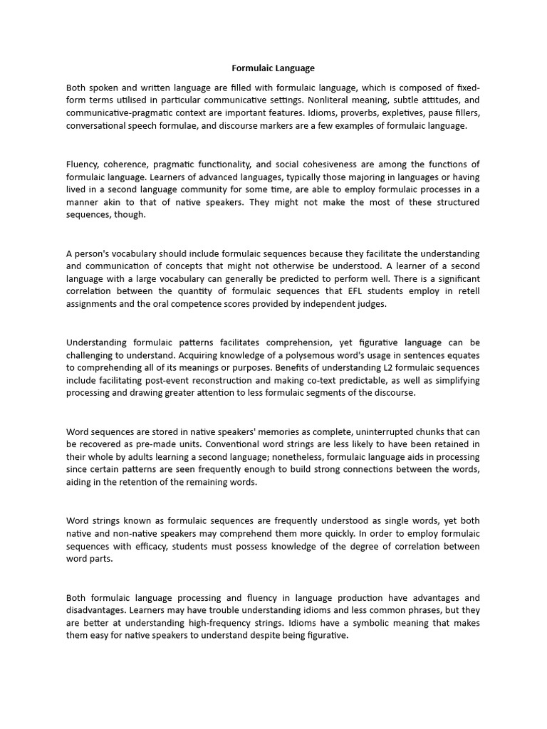 Understanding Formulaic Language | PDF | Second Language Acquisition ...