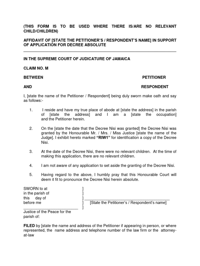 Application for Decree Absolute in Jamaica | PDF | Law