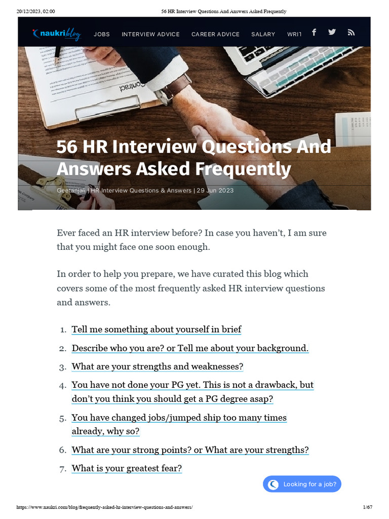 HR Interview Questions | PDF | Job Interview | Question